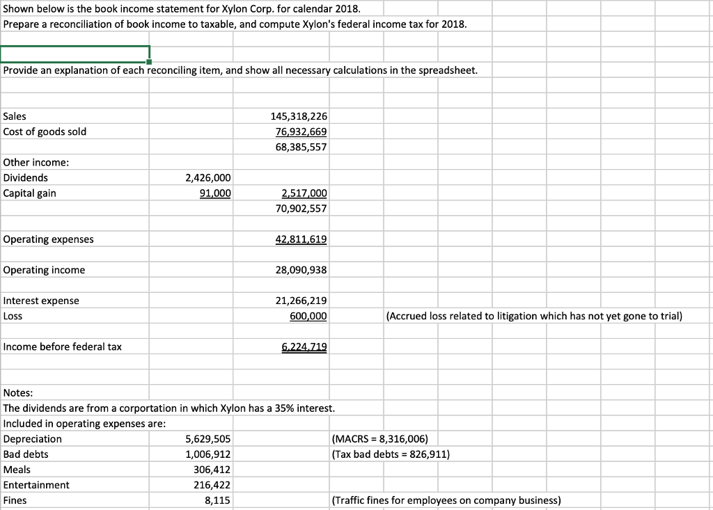 Shown below is the book income statement for Xylon | Chegg.com