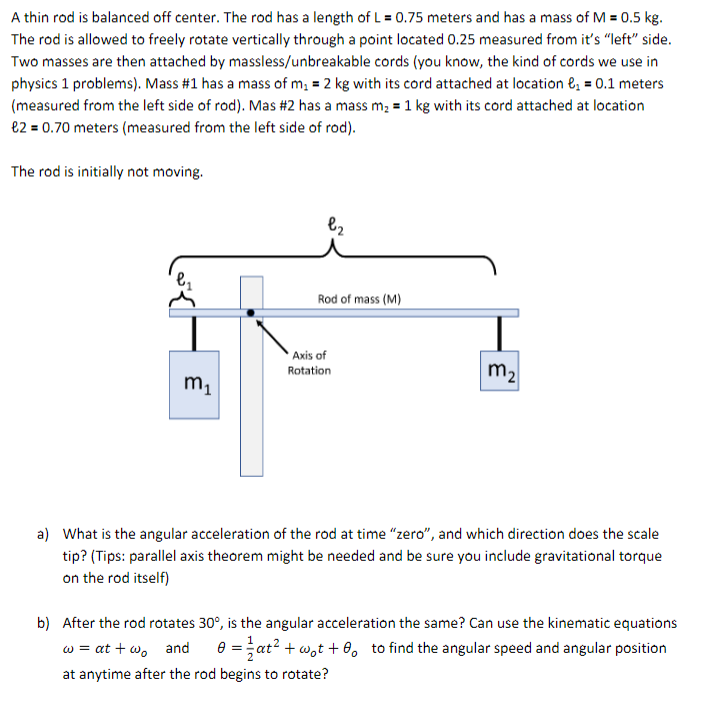 Solved A thin rod is balanced off center. The rod has a | Chegg.com