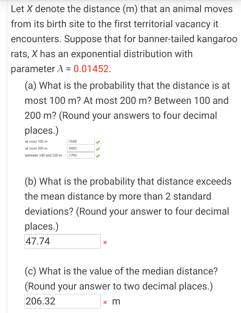 Solved Let X denote the distance (m) that an animal moves | Chegg.com