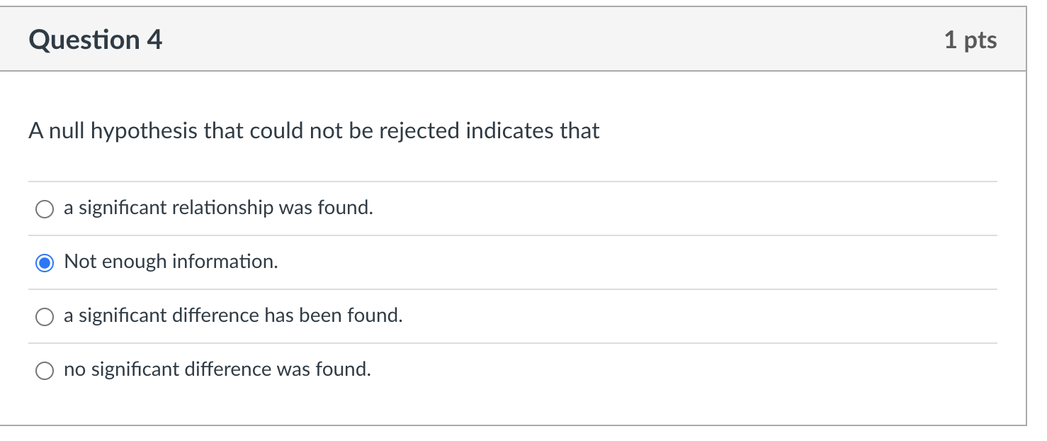 Solved A null hypothesis that could not be rejected | Chegg.com