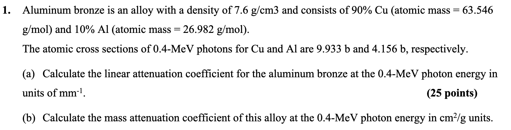 Solved Aluminum bronze is an alloy with a density of 7.6 | Chegg.com