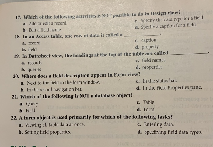 Solved 17 Which Of The Following Activities Is Not Possible