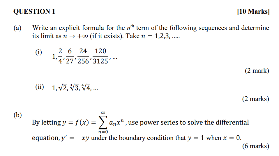 Solved QUESTION 1 [10 Marks] (a) Write an explicit formula | Chegg.com