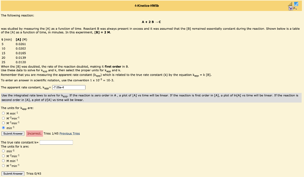 Solved 4-Kinetics-HW5b The following reaction: A + 2B-C was | Chegg.com