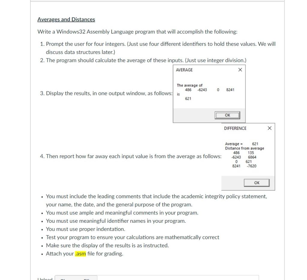Averages and Distances Write a Windows32 Assembly | Chegg.com