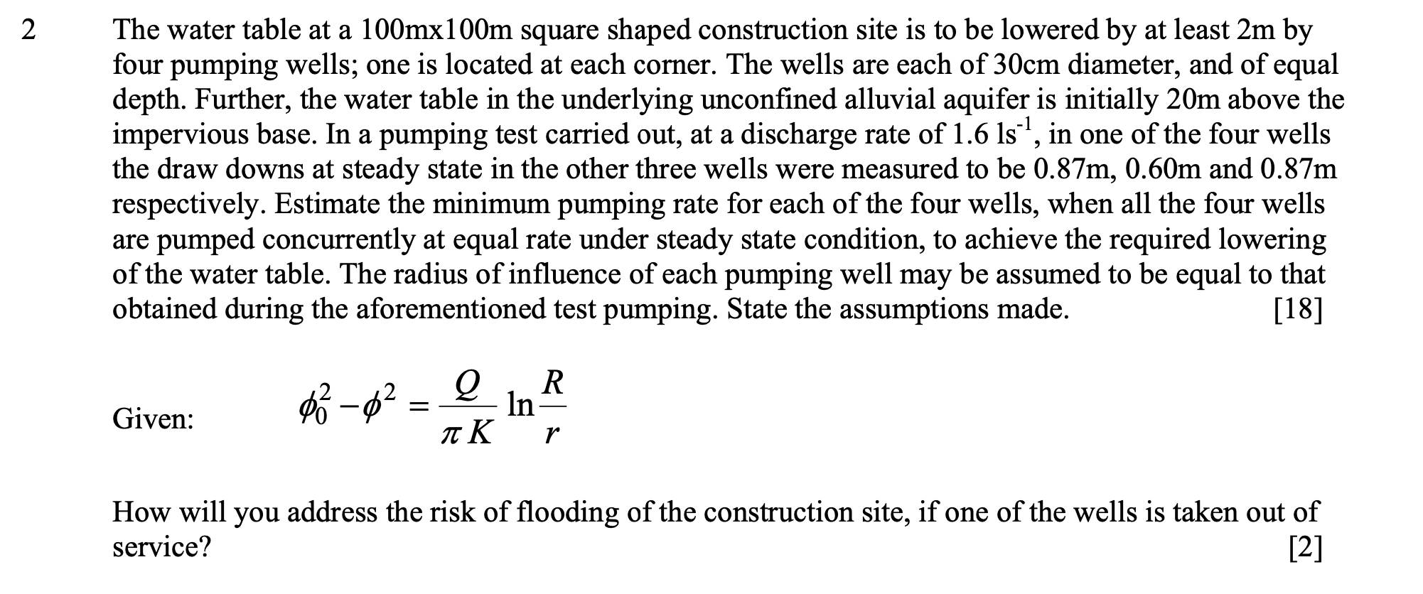 Solved The water table at a 100mx100 m square shaped | Chegg.com
