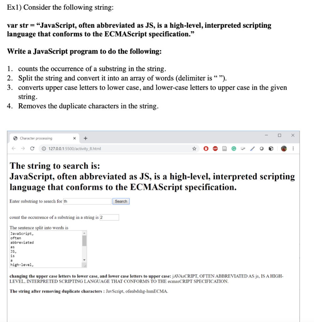 Solved Ex1) Consider the following string: var str = | Chegg.com
