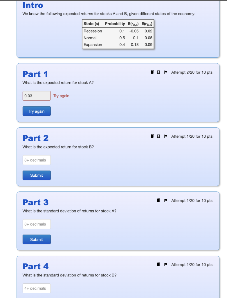 Solved We know the following expected returns for stocks A | Chegg.com