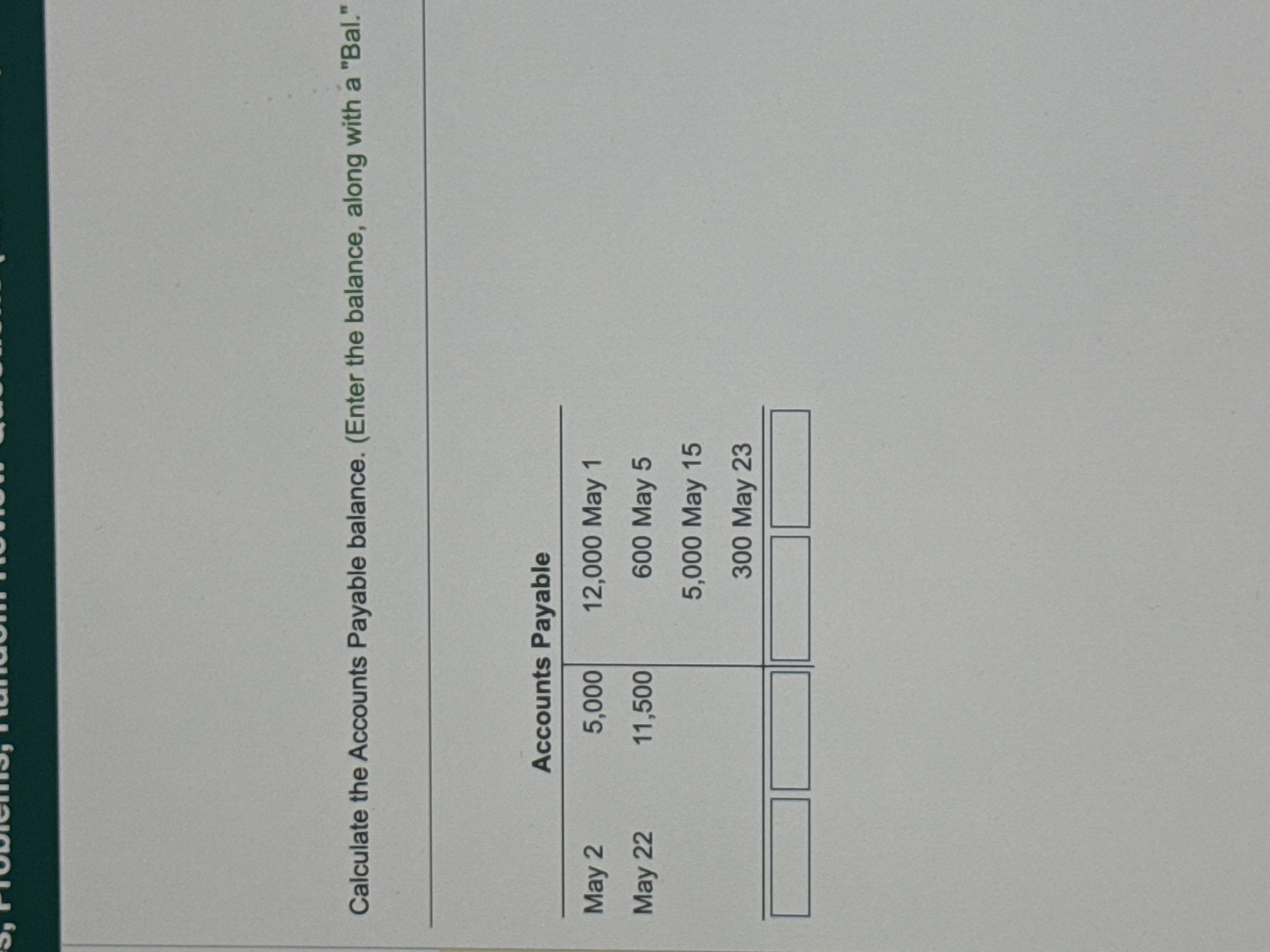 Solved Calculate the Accounts Payable balance. (Enter the | Chegg.com