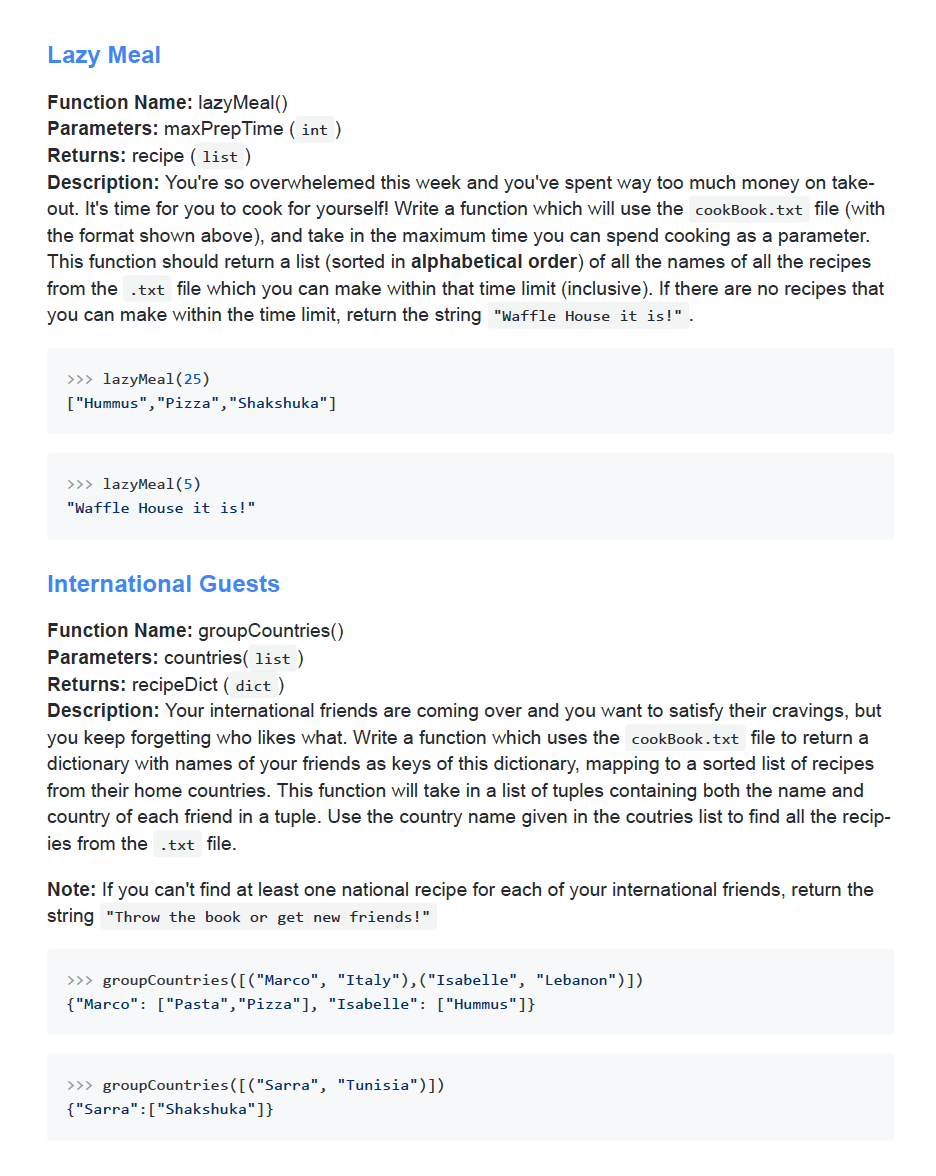 Solved Lazy Meal Function Name: lazyMeal() Parameters: | Chegg.com Solved Lazy Meal Function Name: lazyMeal() Parameters: | Chegg.com