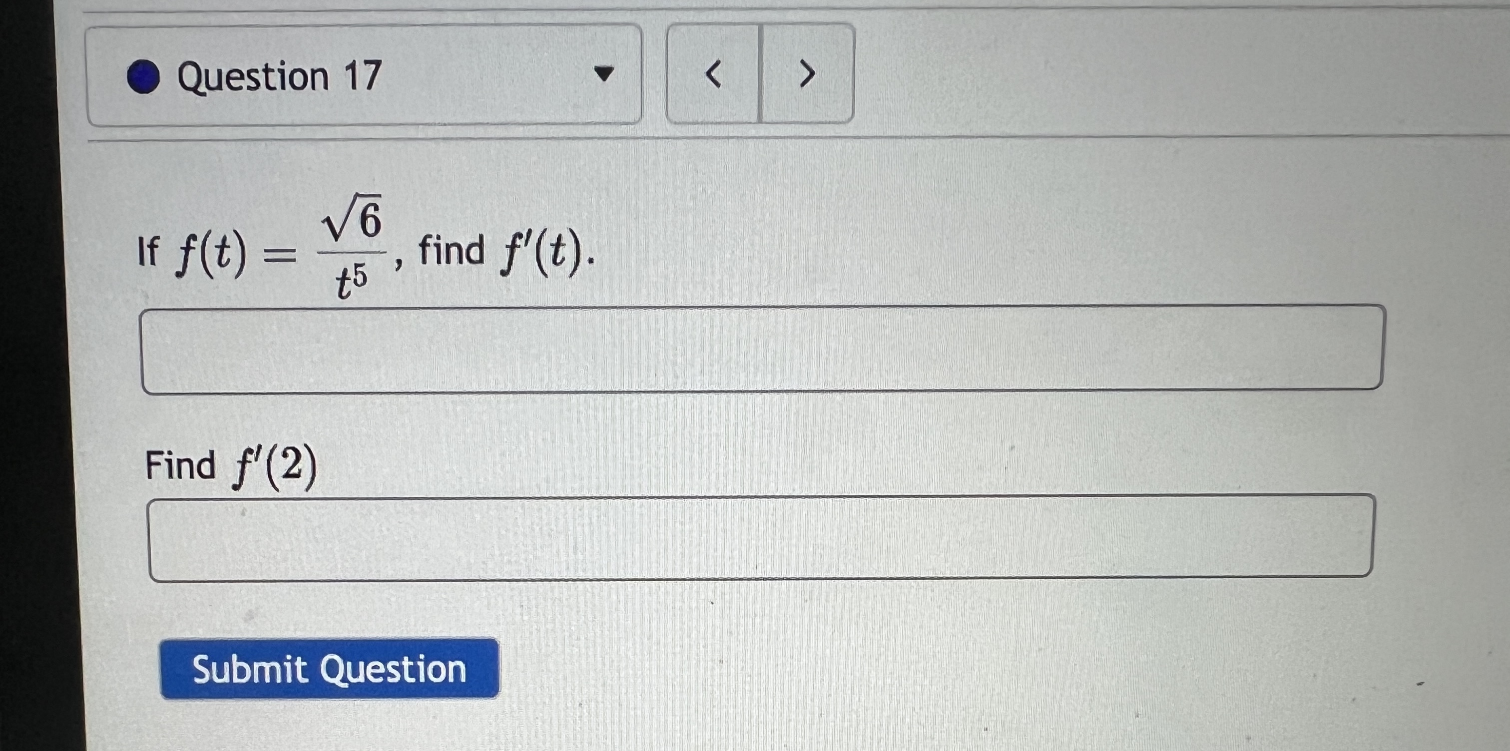 Solved If f(t)=t56 Find f′(2) | Chegg.com