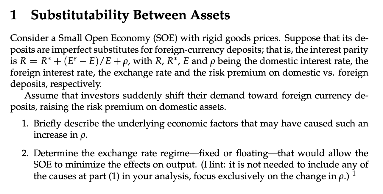 Solved 1 Substitutability Between Assets Consider a Small | Chegg.com