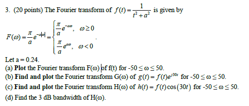 Solved 3. (20 points) The Fourier transform of f(t)- is | Chegg.com