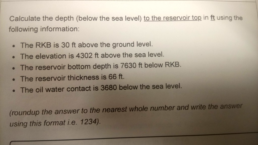 Solved Calculate the depth (below the sea level) to the | Chegg.com