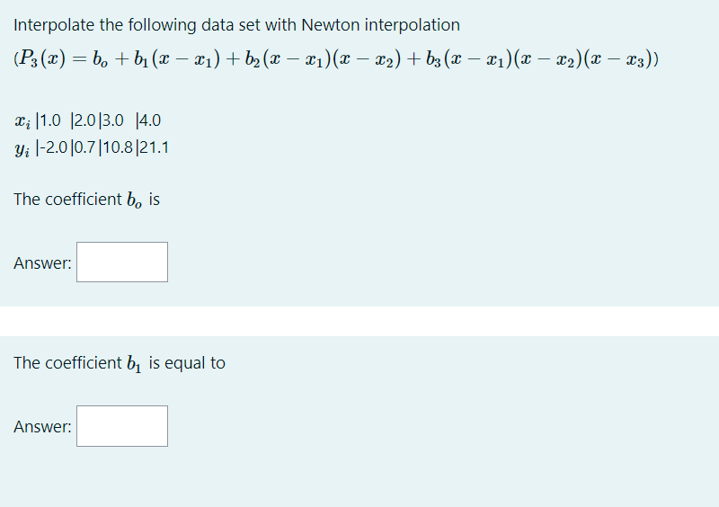 Solved Interpolate the following data set with Newton | Chegg.com