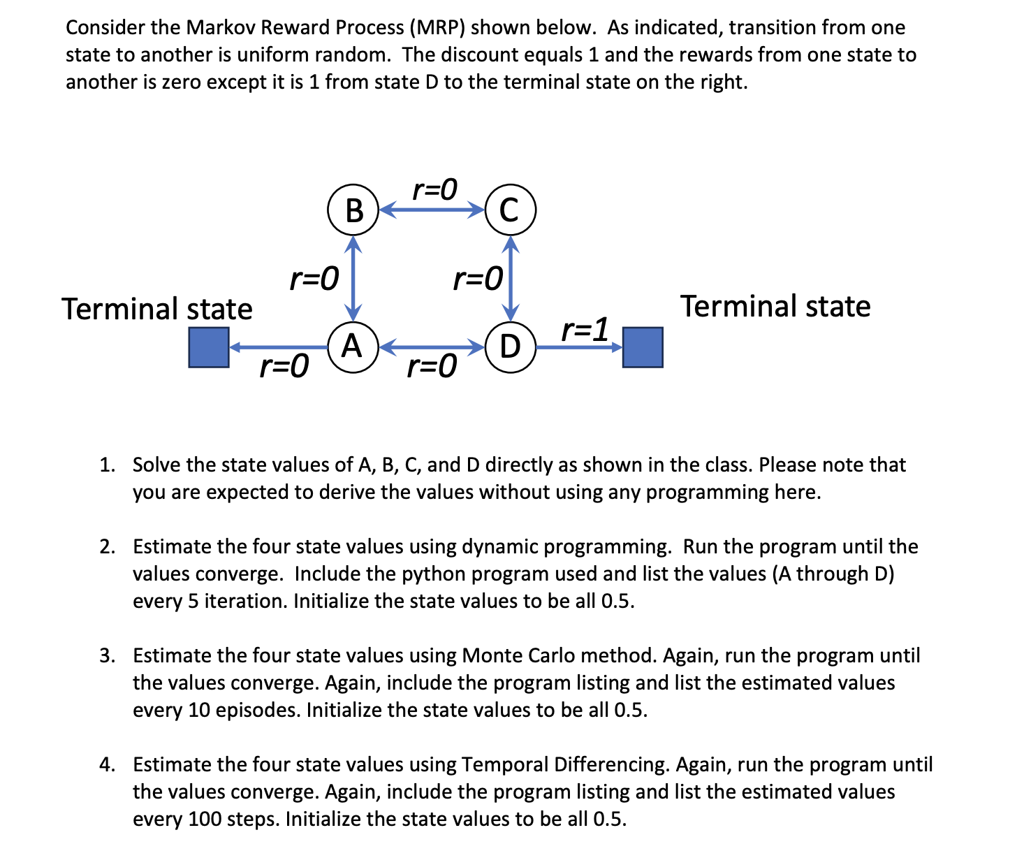 Solved Consider The Markov Reward Process Mrp ﻿shown