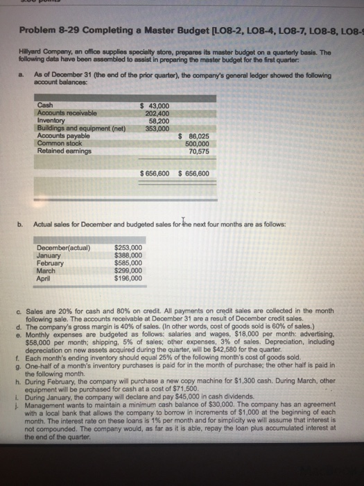 Solved Problem 8-29 Completing a Master Budget L08-2, LO8-4, | Chegg.com