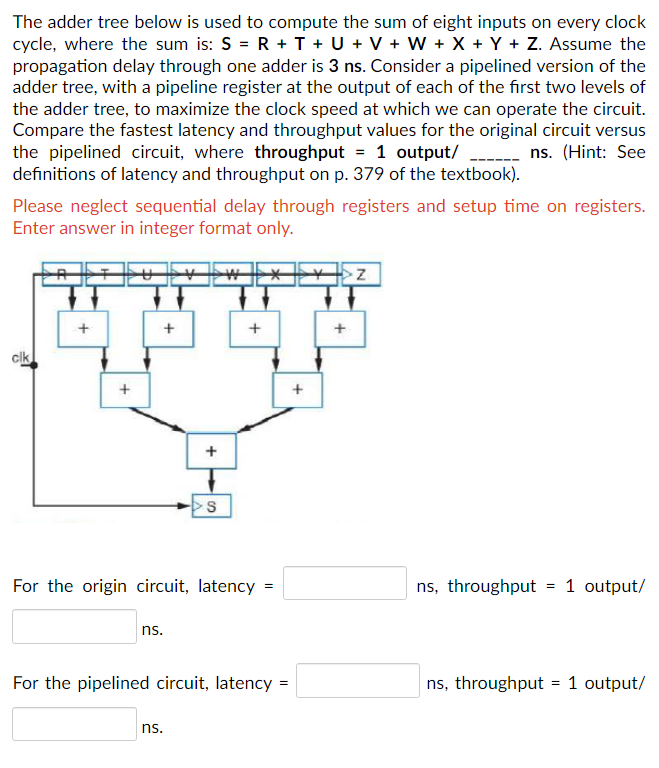 Solved The adder tree below is used to compute the sum of | Chegg.com