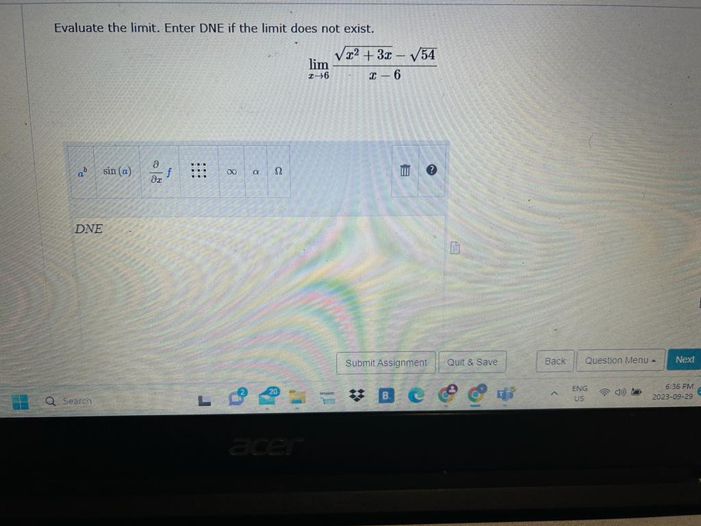 Solved Evaluate the limit. Enter DNE if the limit does not | Chegg.com