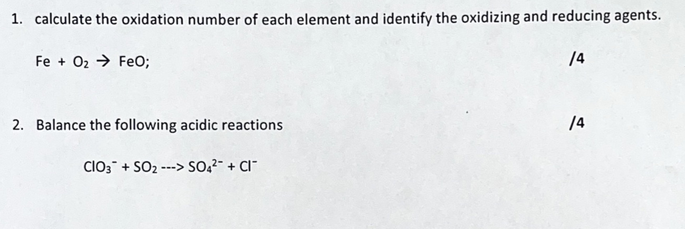 Solved 1. calculate the oxidation number of each element and | Chegg.com