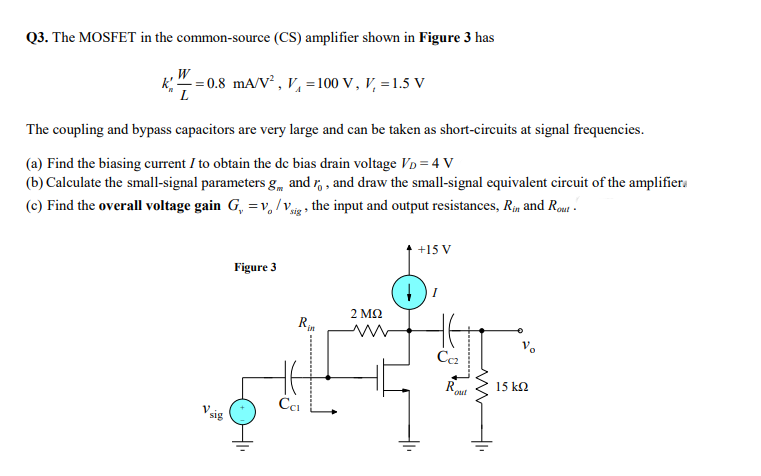 Solved Q3. The MOSFET in the common-source (CS) amplifier | Chegg.com