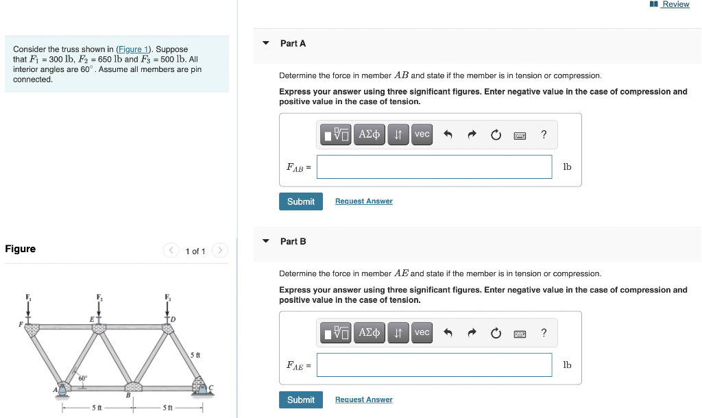 Solved find force in member AB, AE,AF,BC,BD,BE,CD,DE,EF | Chegg.com