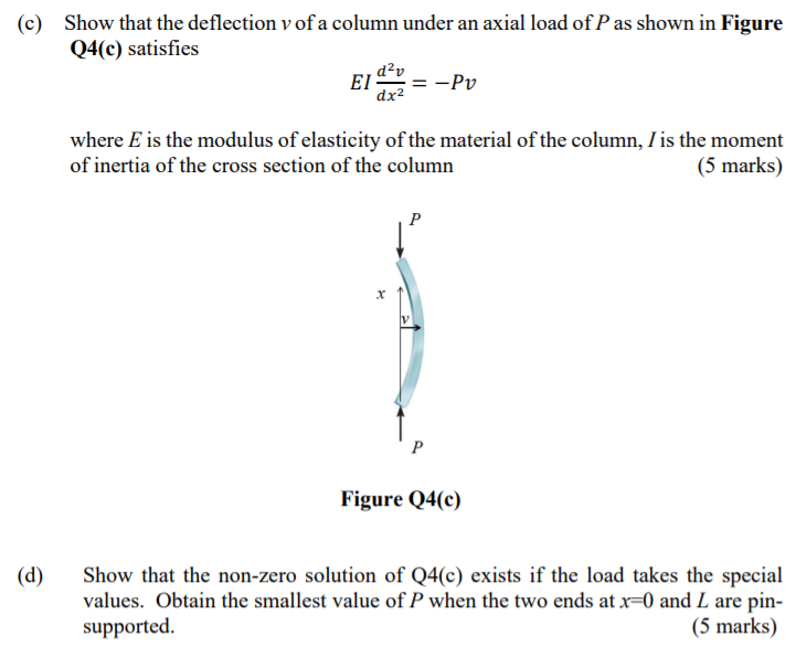 Solved (c) Show that the deflection v of a column under an | Chegg.com