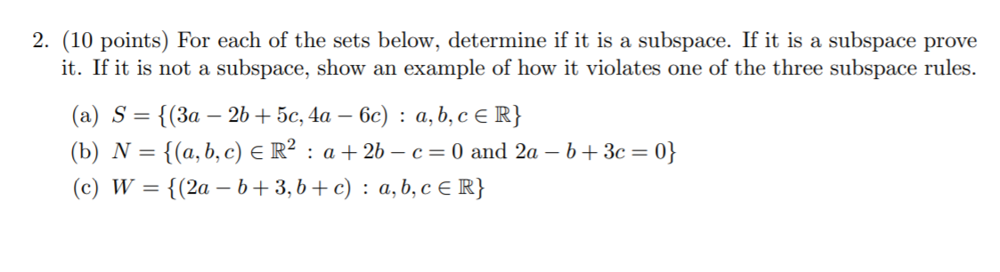Solved 2. (10 points) For each of the sets below, determine | Chegg.com