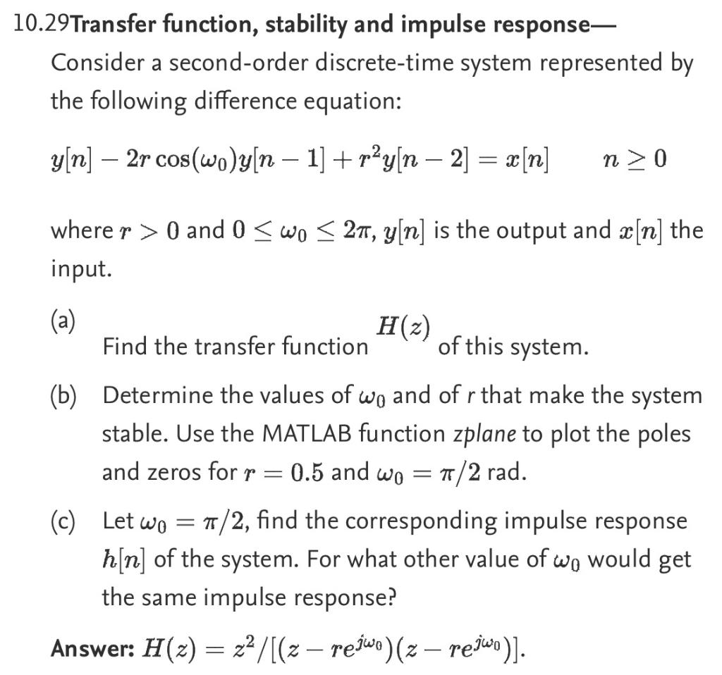 Solved 0.29 Transfer function, stability and impulse | Chegg.com