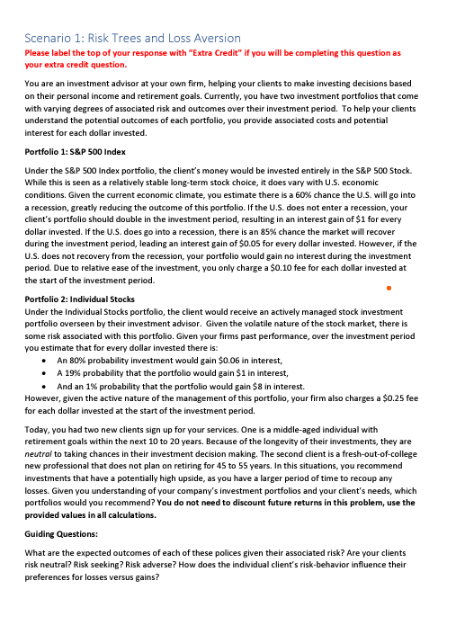 Scenario 1: Risk Trees and Loss Aversion Please label | Chegg.com
