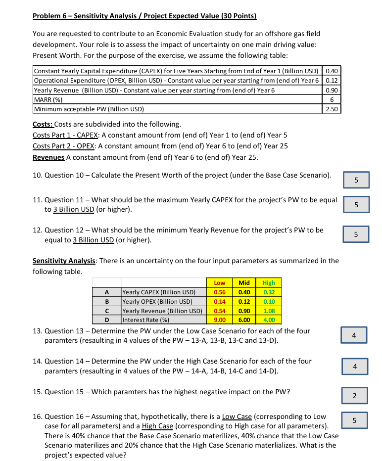 Solved Problem 6-Sensitivity Analysis / ﻿Project Expected | Chegg.com