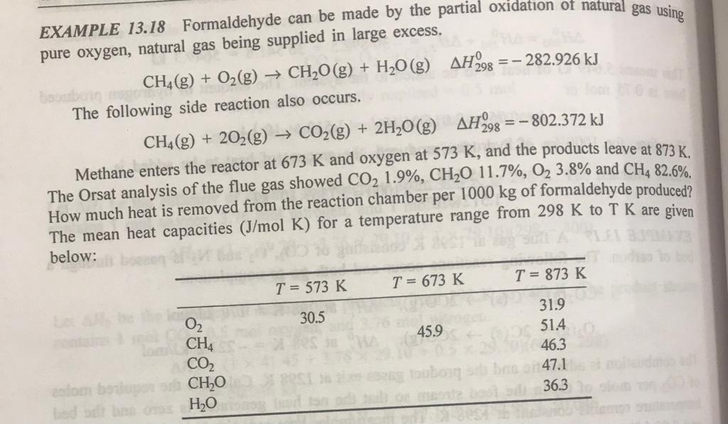 Solved EXAMPLE 13.18 Formaldehyde can be made by the partial | Chegg.com