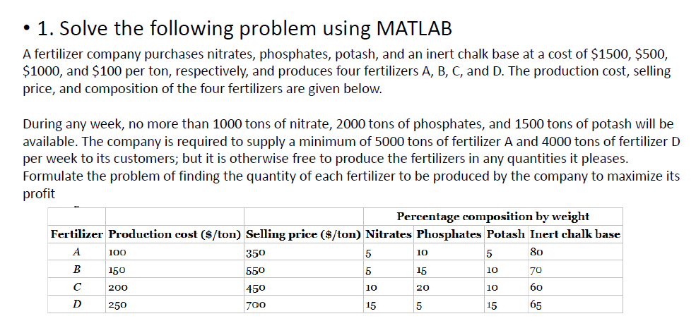 1 Solve The Following Problem Using Matlab A 5141