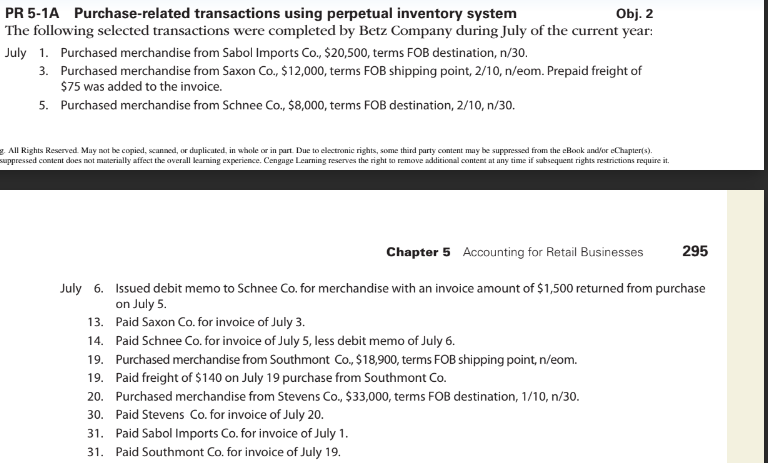 PR 5-1A Purchase-related transactions using perpetual | Chegg.com
