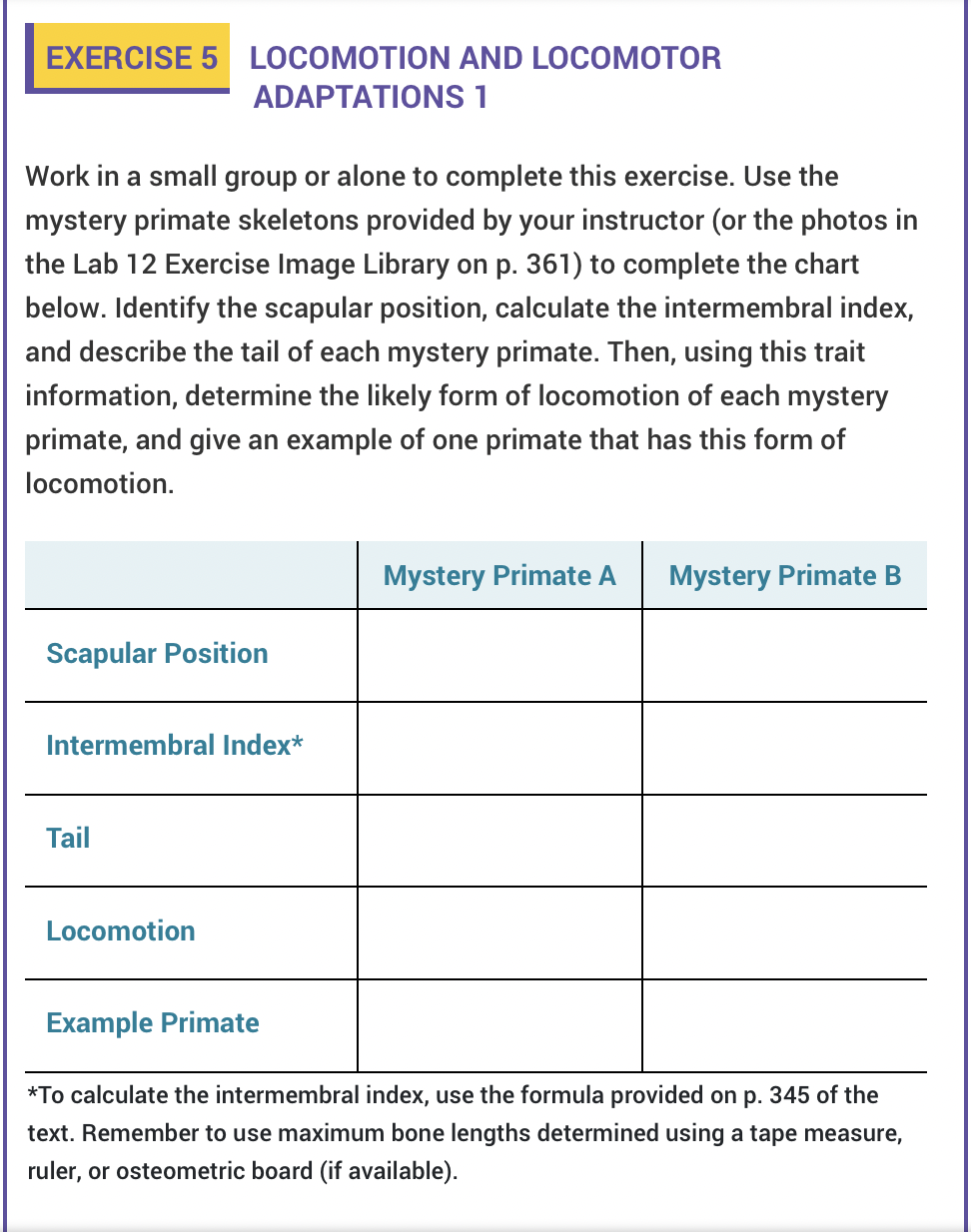 Solved EXERCISE 5 LOCOMOTION AND LOCOMOTOR ADAPTATIONS 1 | Chegg.com