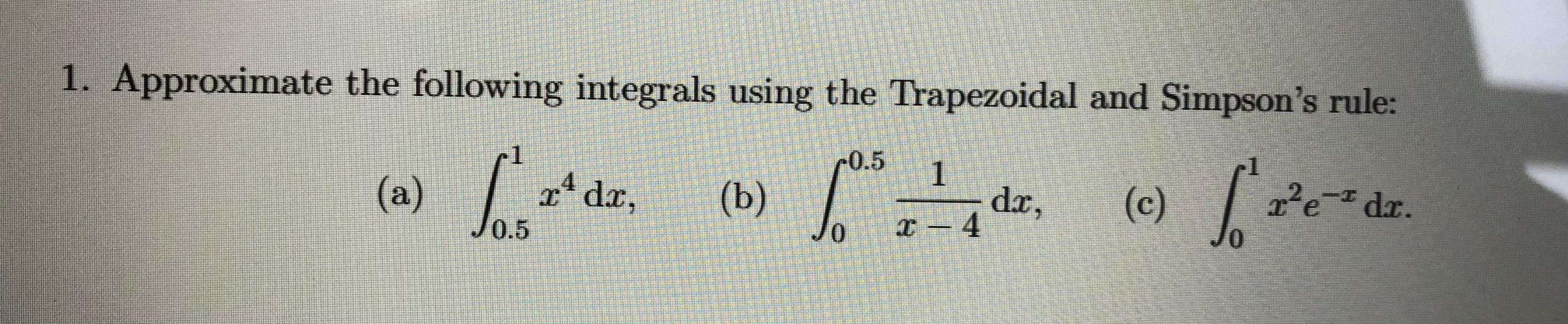 Solved 1. Approximate the following integrals using the | Chegg.com