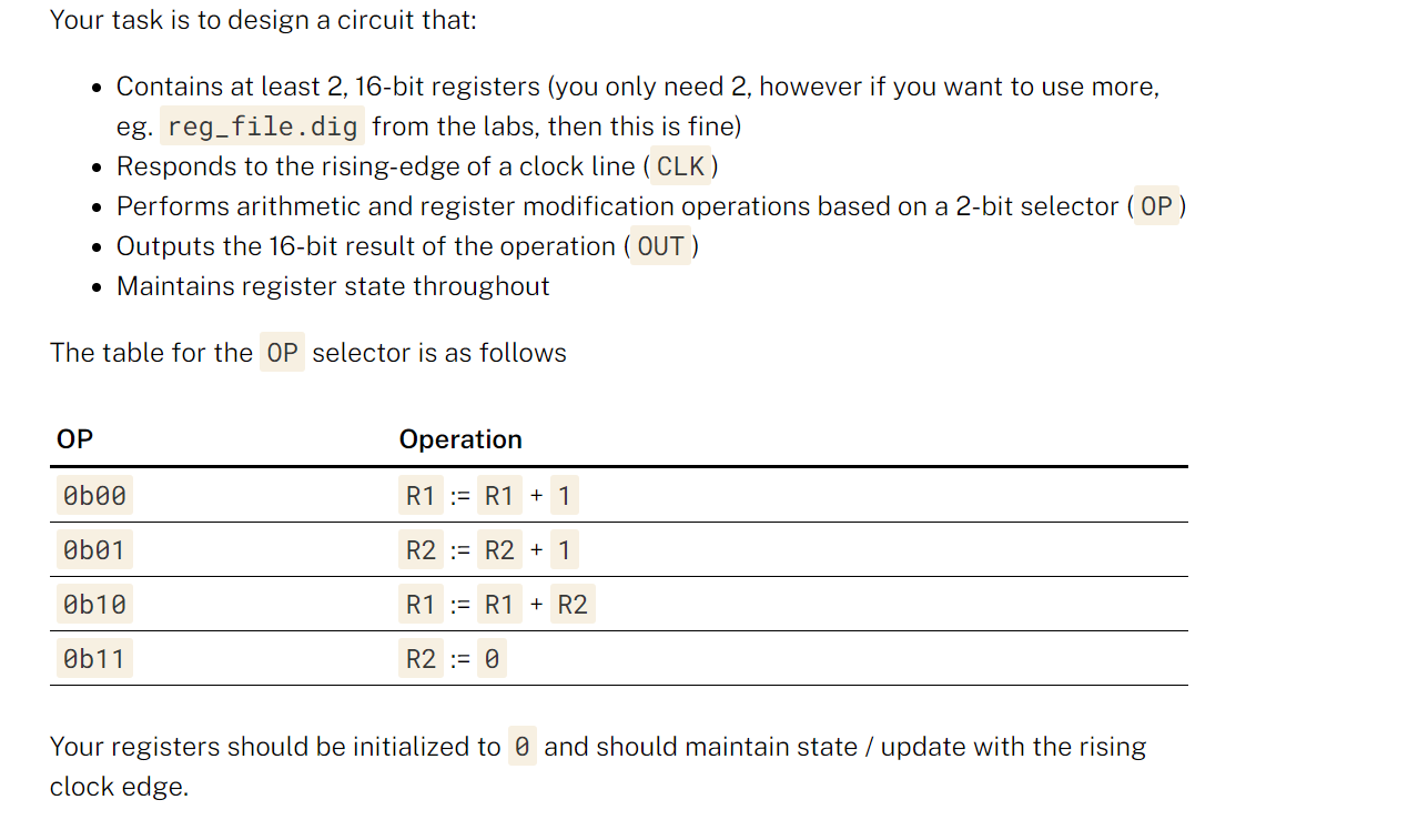 Solved Your task is to design a circuit that: - Contains at | Chegg.com