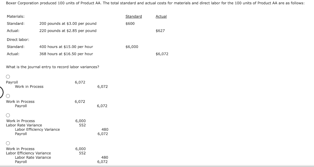 Solved What is the journal entry to record labor variances? | Chegg.com