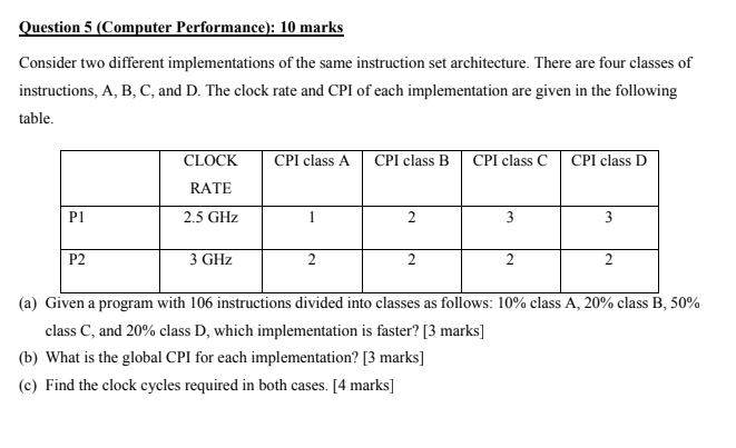 Solved Question 5 (Computer Performance): 10 marks Consider | Chegg.com