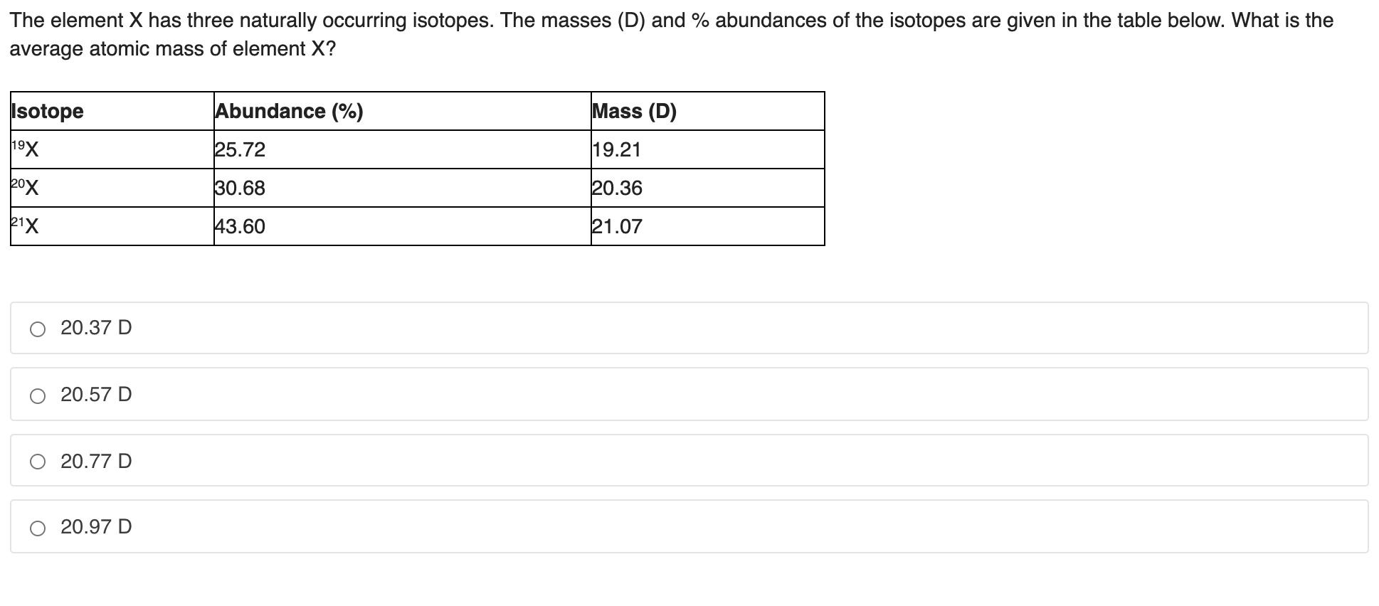 Solved The element X has three naturally occurring isotopes. | Chegg.com