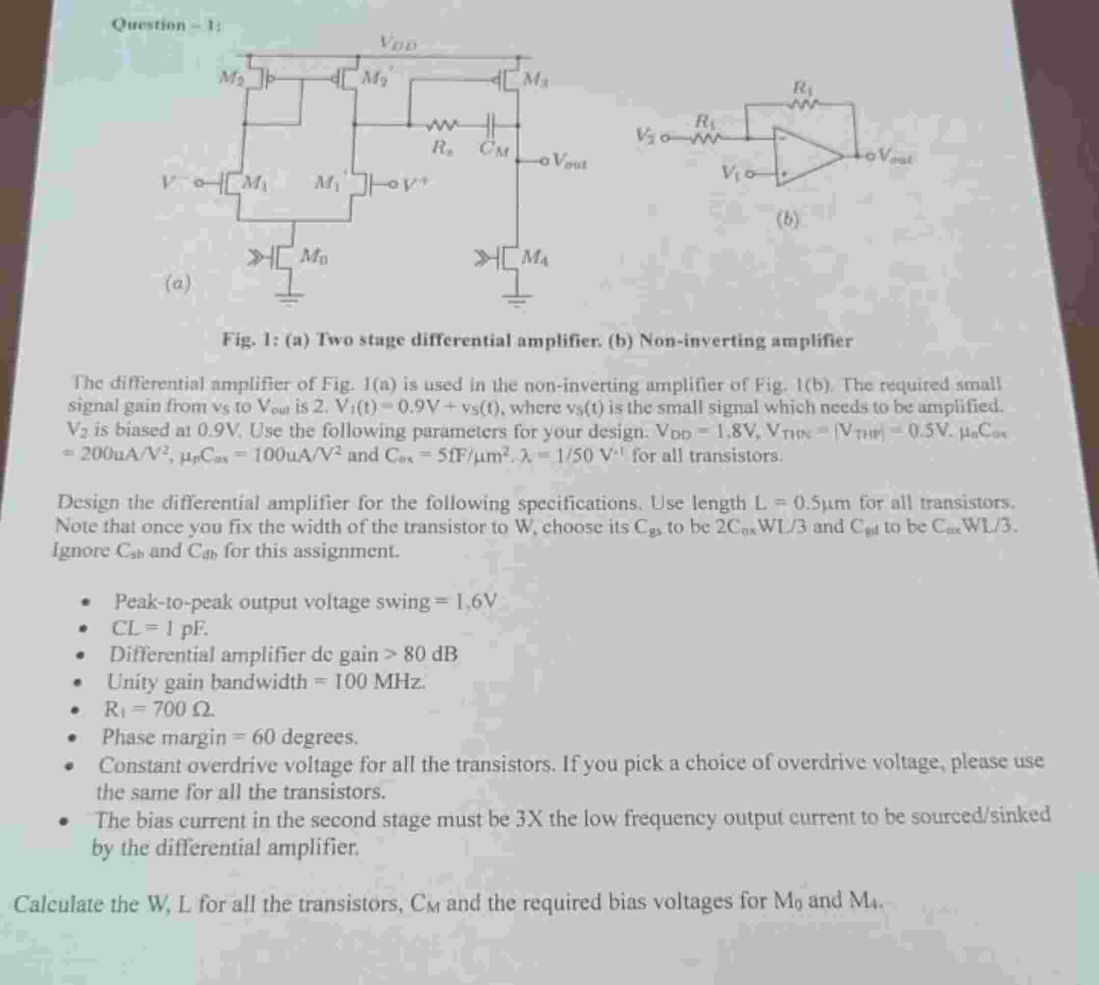Fig. 1: (a) ﻿Two stage differential amplifier: (b) | Chegg.com