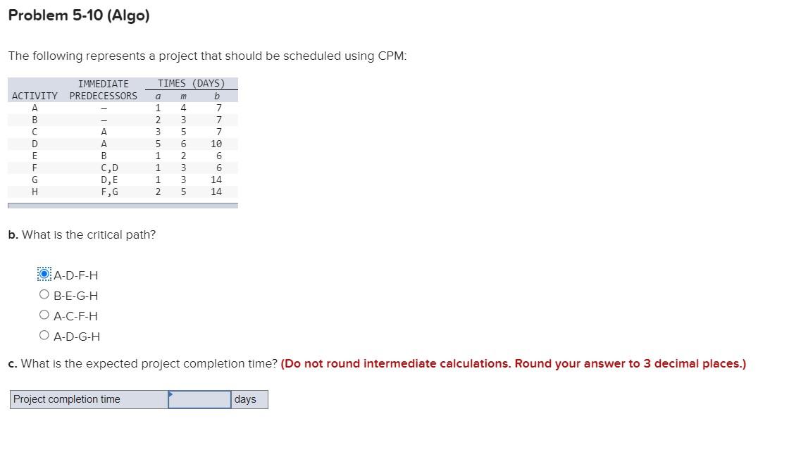 Solved Problem 5-10 (Algo) The following represents a | Chegg.com
