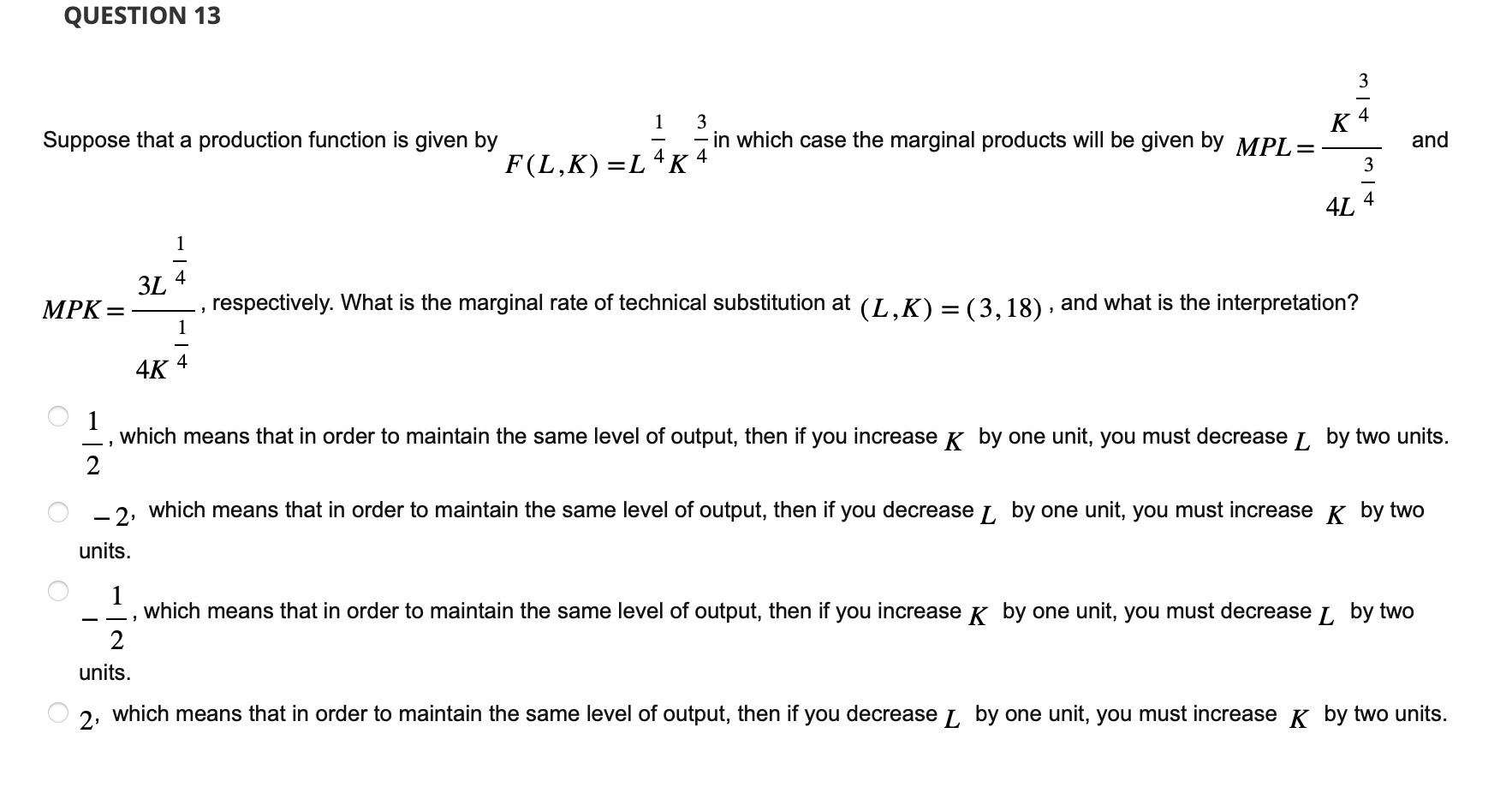 Solved Suppose that a production function is given by | Chegg.com