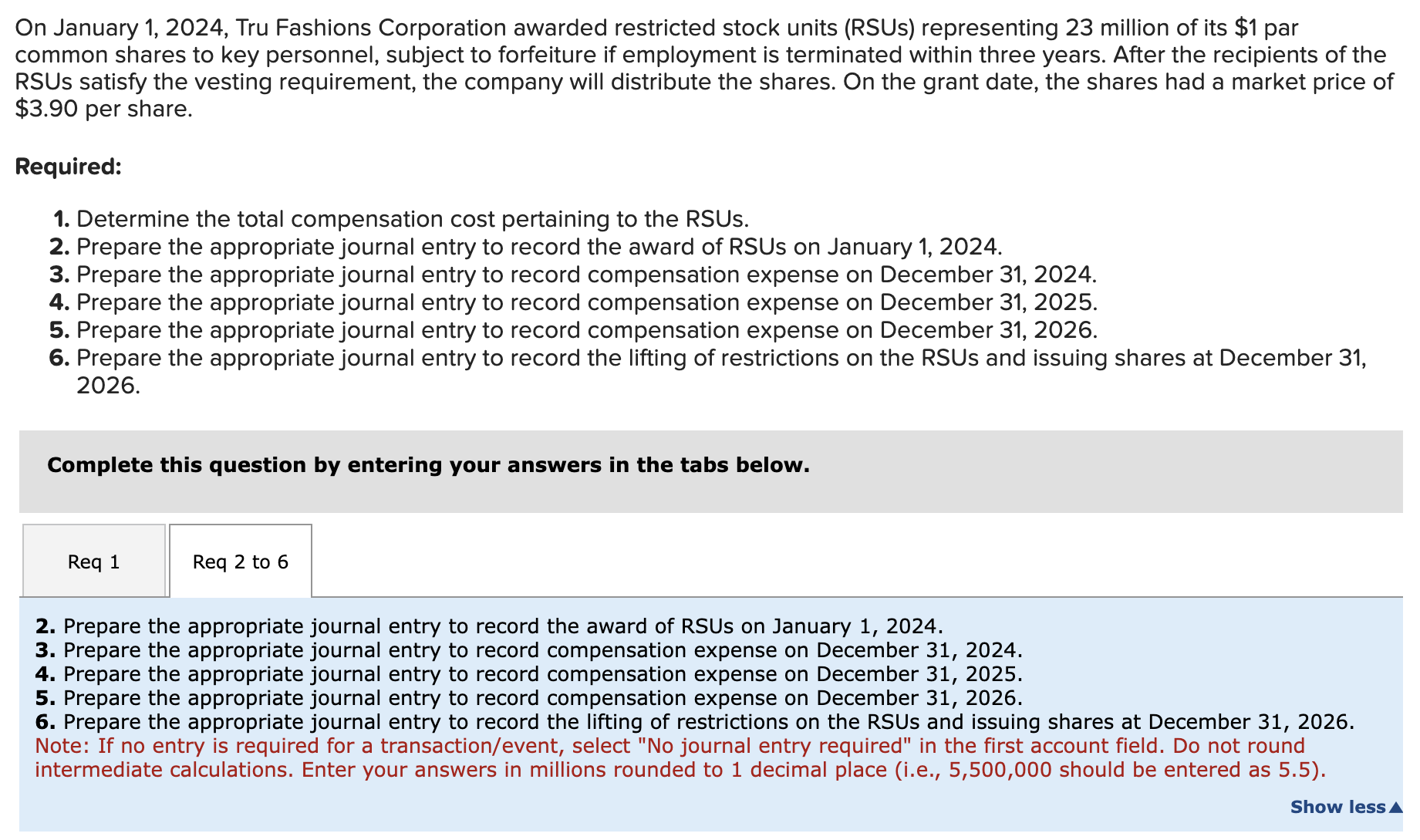 Solved On January 1, 2024, Tru Fashions Corporation awarded | Chegg.com