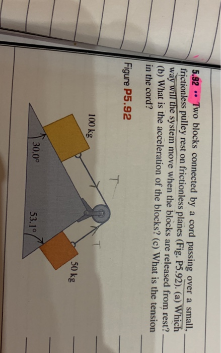 Solved 5.92.. Two blocks connected by a cord passing over a | Chegg.com