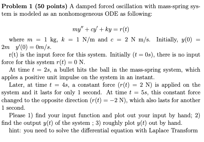 Solved Problem 1 (50 points) A damped forced oscillation | Chegg.com