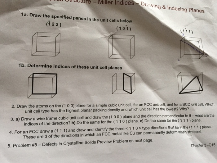 Solved 1a. Draw the specified panes in the unit cells below | Chegg.com