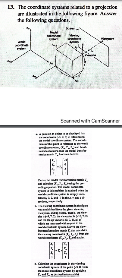 Solved 13. The coordinate systems related to a projection | Chegg.com
