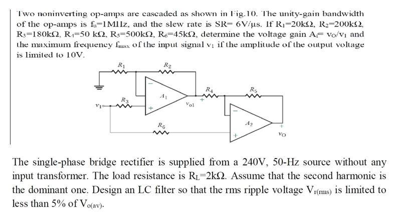 Solved Two noninverting op-amps are cascaded as shown in | Chegg.com