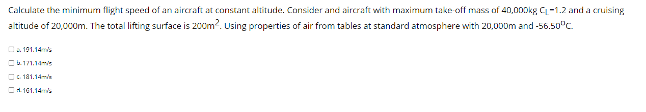 Solved Calculate the minimum flight speed of an aircraft at | Chegg.com